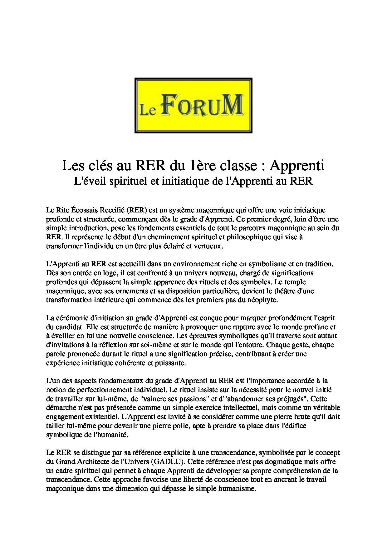 Les clés au RER 1ère classe Apprenti - Le Forum FM