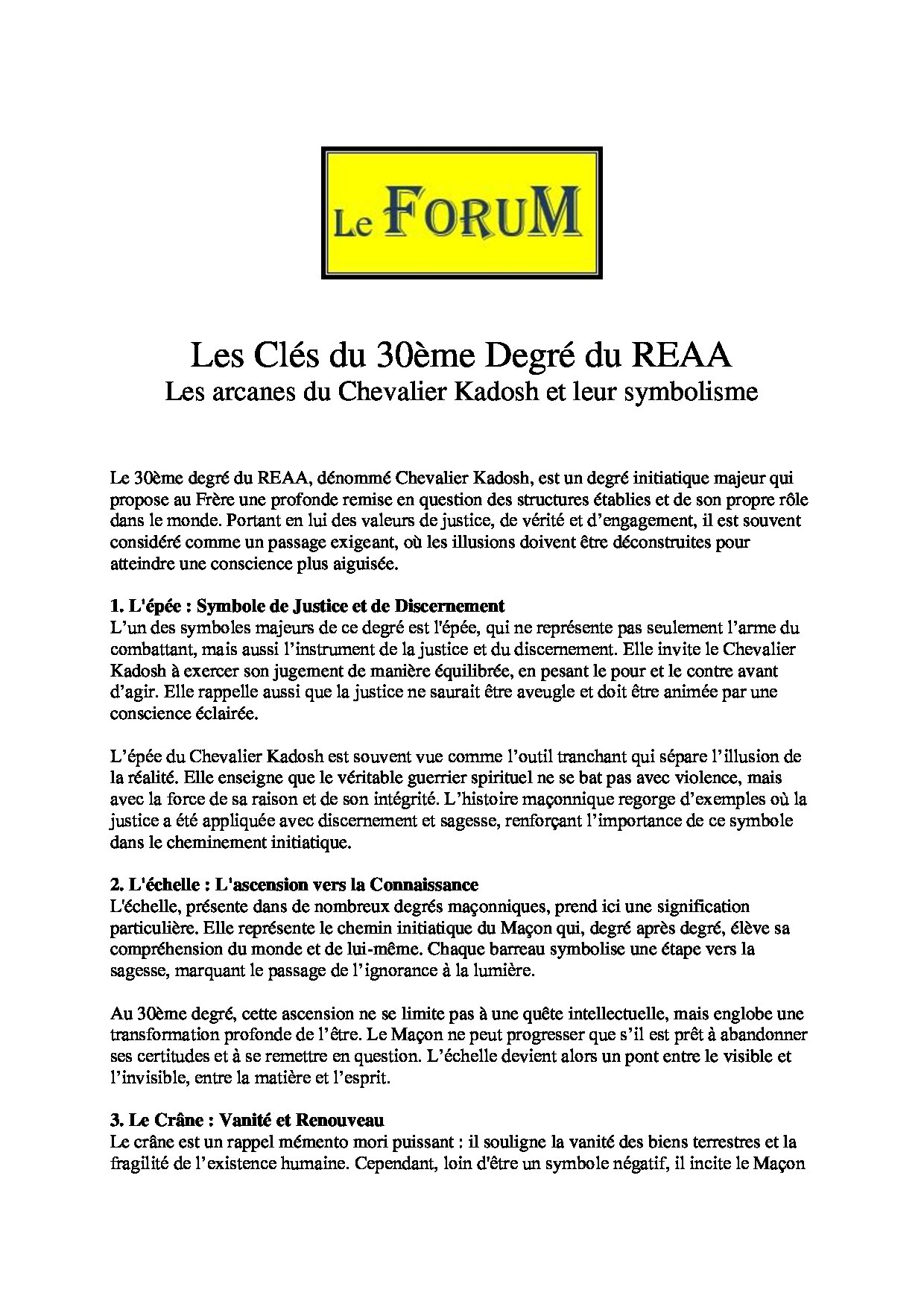 Les clés du 30° du REAA - Le Forum FM